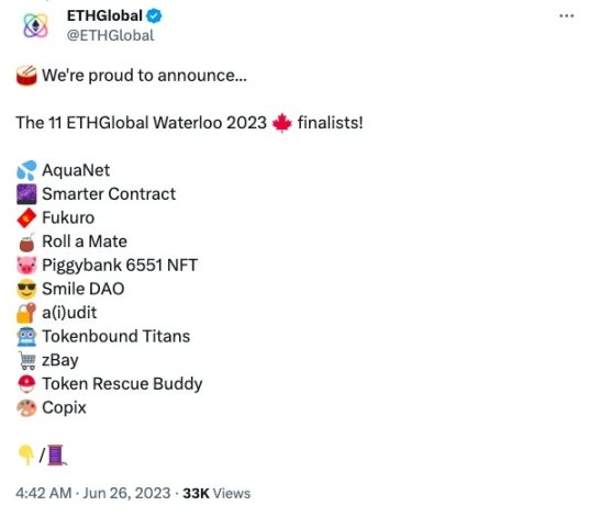 盘点 11 家 ETHGlobal Waterloo 黑客松决赛项目 - Foresight News